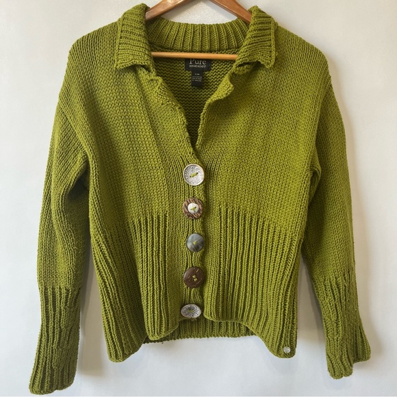 Pure Handknit | Sweaters | Pure Handknit Green Chunky Sweater Cardigan ...